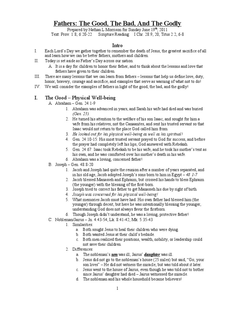 Fathers: The Good, The Bad, and The Godly Outline | PDF | Jacob | Rachel