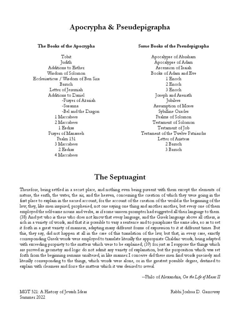 Jewish Apocrypha and Pseudepigrapha | PDF | Apocrypha | Ancient Literature