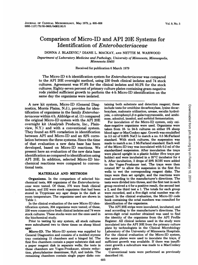 Comparison: of Micro-ID and API 20E Systems For Identification of ...