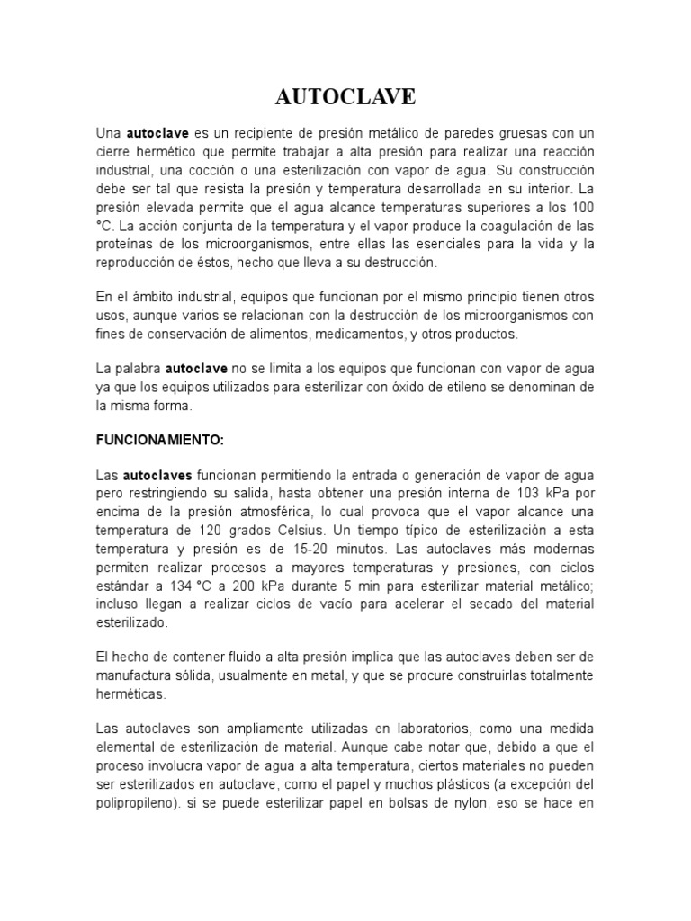 AUTOCLAVE | PDF | Materiales | Química AUTOCLAVE | PDF | Materiales | Química