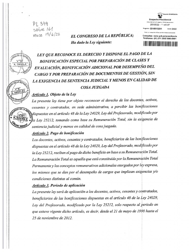 Autógrafa de Ley 349 Sobre El 30% Sin Juicio y Con Allanamiento 25-05-2022 | PDF