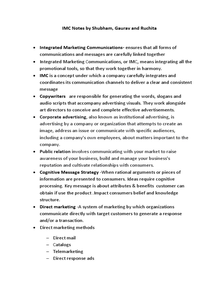 Integrated Marketing Communication Notes Pdf Advertising
