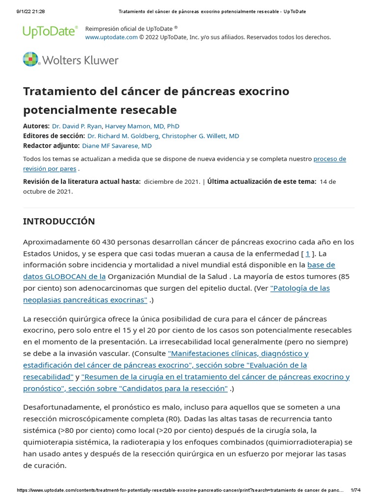 Tratamiento del cáncer de páncreas exocrino potencialmente resecable ...
