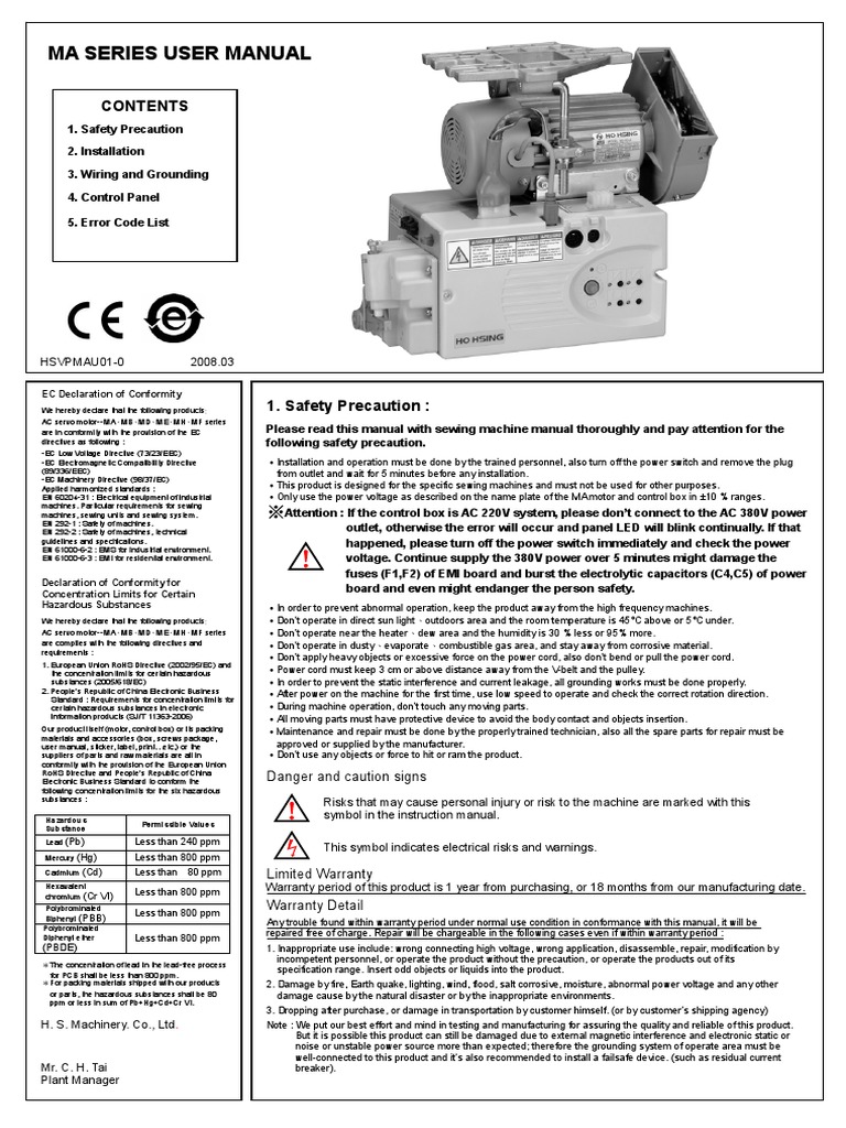 Ho Hsing Manual English | PDF | Electromagnetism | Manufactured Goods