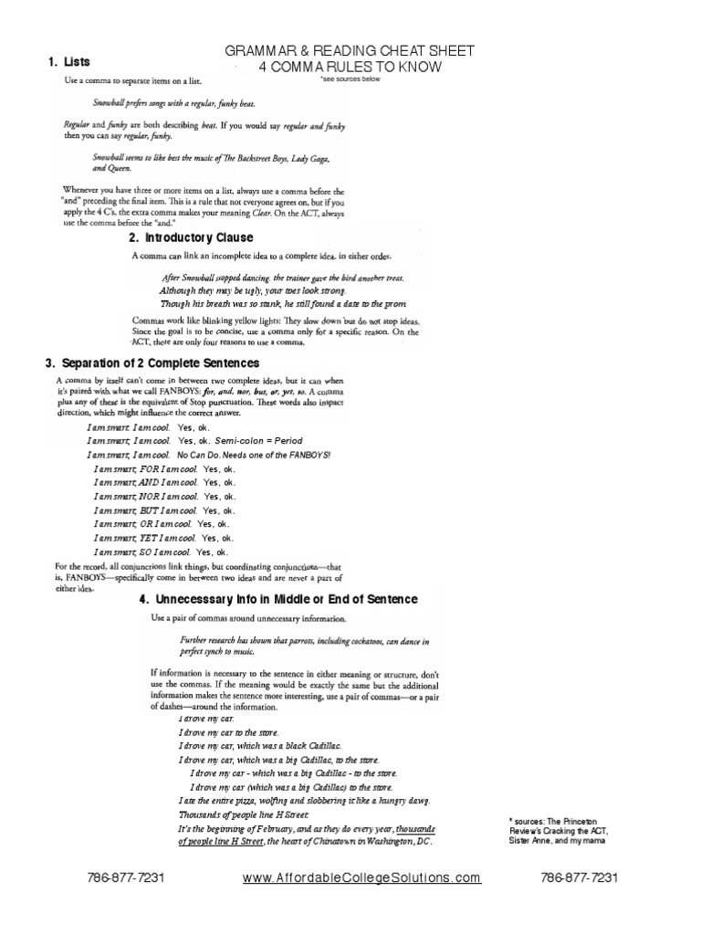 SAT ACT Grammar Cheat Sheet | PDF | Linguistics | Linguistic Typology