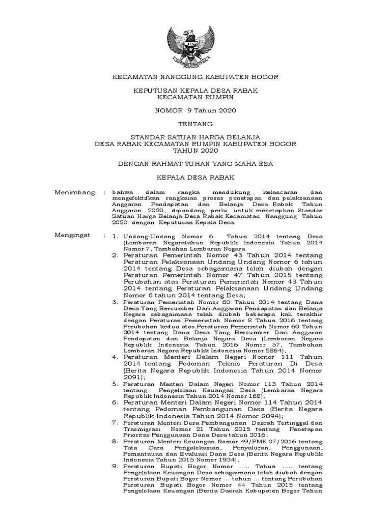 Standar Harga Belanja Desa Rabak 2020 | PDF