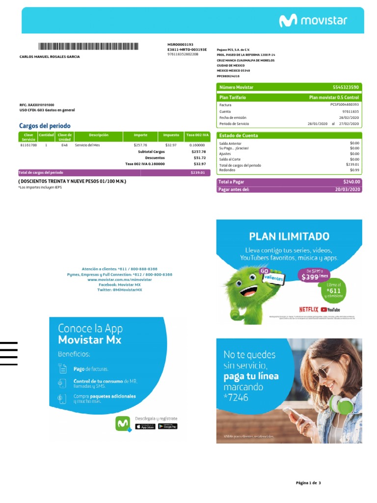 Factura Movistar | PDF | Tarjeta de crédito | Economias