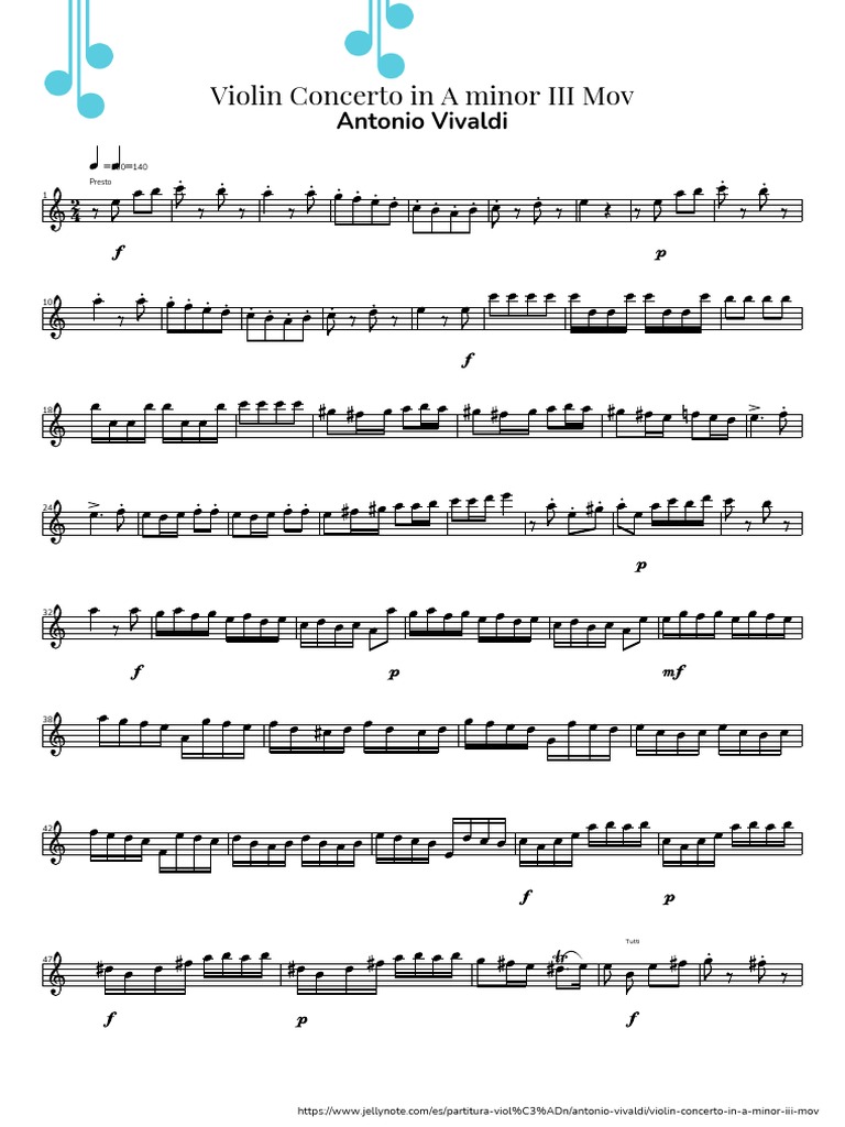 Antonio Vivaldi - Violin Concerto in A Minor III Mov | PDF