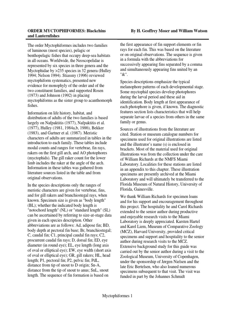 Order Myctophiformes: Blackchins and Lanternfishes by H. Geoffrey Moser ...