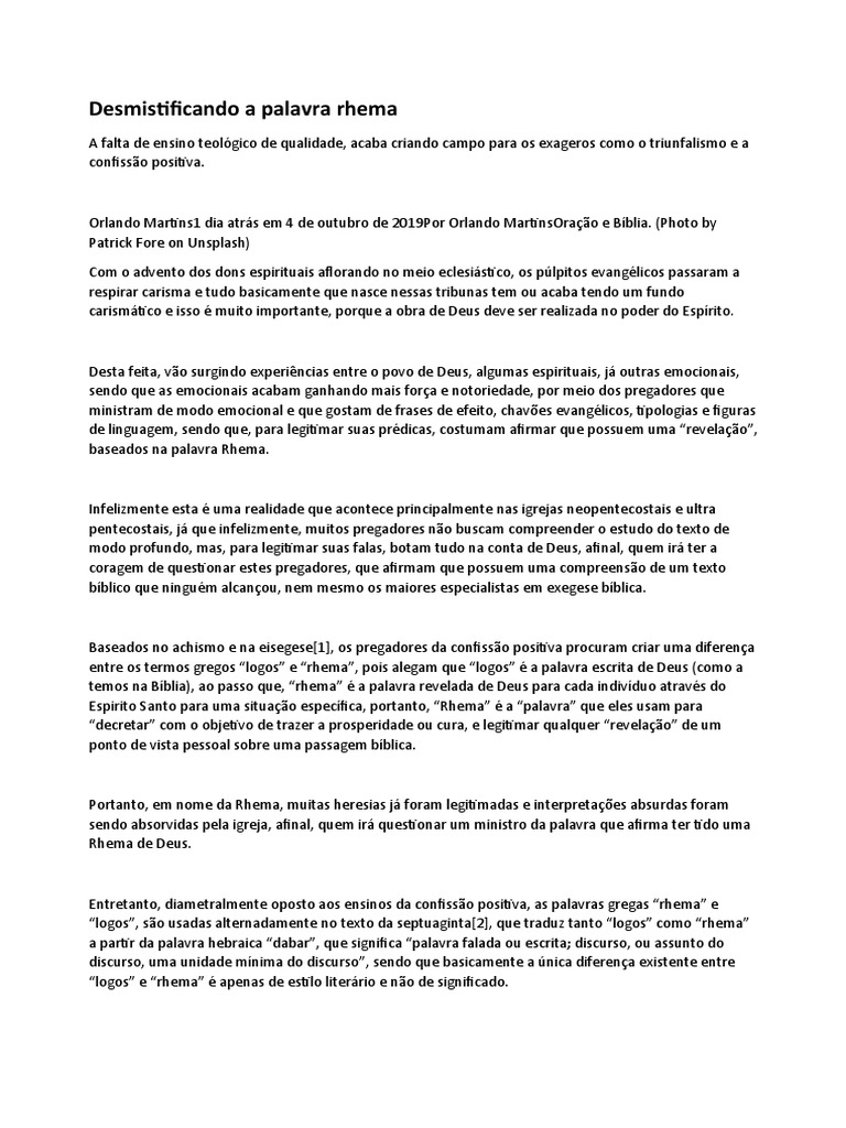Desmistificando A Palavra Rhema | PDF | Bíblia | Teologia da Prosperidade