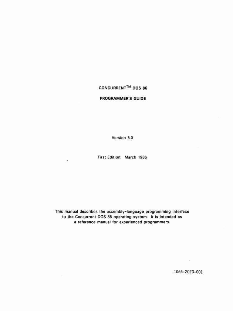 1066-2023-001 Concurrent DOS 86 Programmers Guide Version 5.0 Mar1986 ...