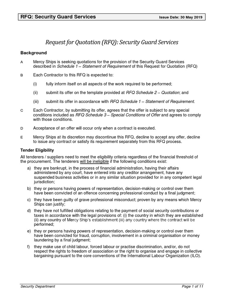 Request For Quotation (RFQ) : Security Guard Services | PDF | Insurance ...