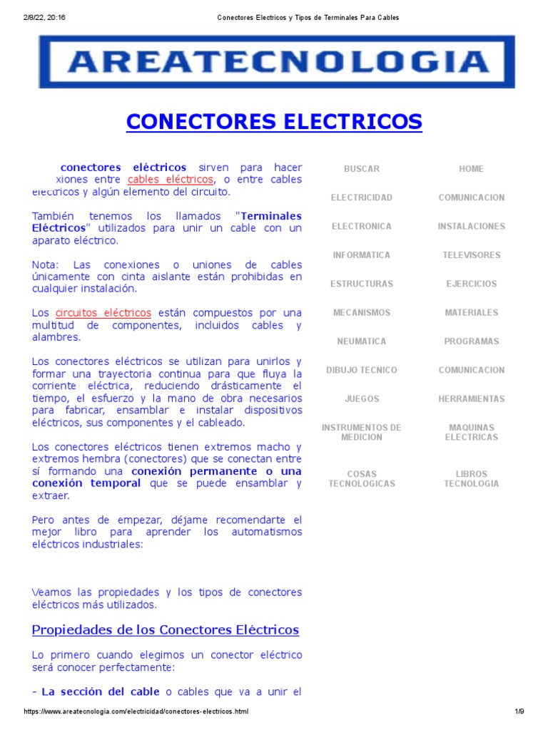 Conectores Electricos y Tipos de Terminales para Cables | PDF ...