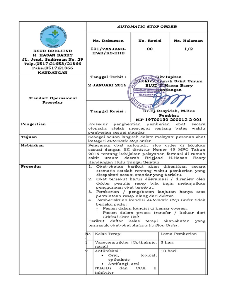 SOP Automatic Stop Order | PDF