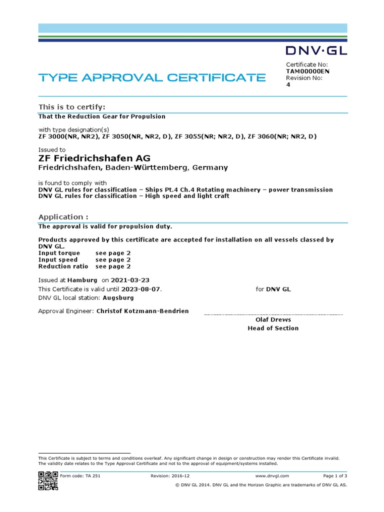 Type Approval Certificate: ZF Friedrichshafen AG | PDF | Automotive ...