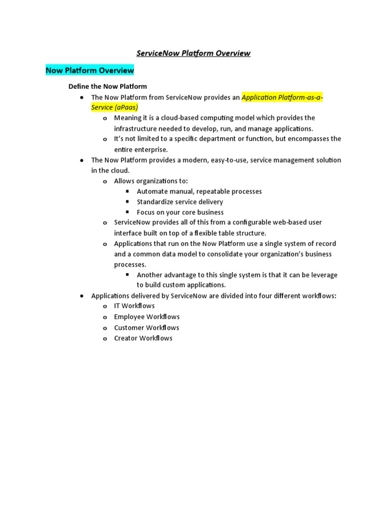 1. ServiceNow Platform Overview | PDF | Platform As A Service | Cloud ...