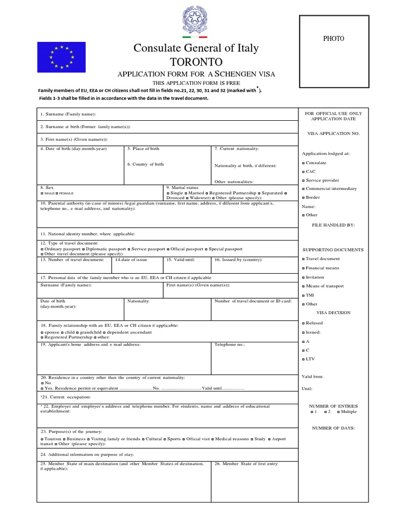 Italy Schengen Visa Application Form | PDF | Travel Visa | Cultural ...