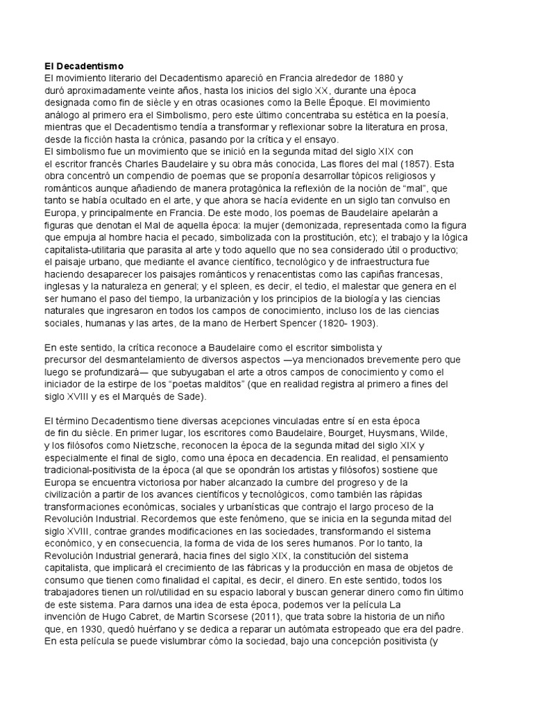 Decadentismo | PDF | Oscar Wilde | Charles Baudelaire