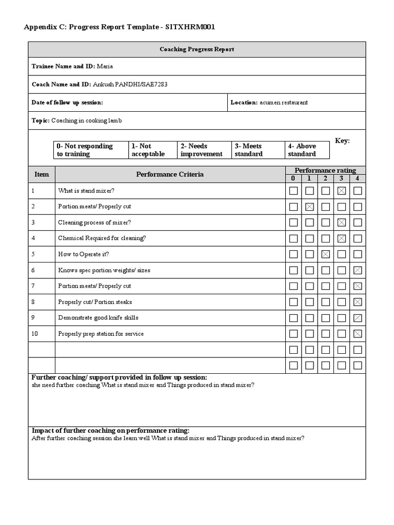 Appendix C - Progress Report Template - SITXHRM001 | PDF | Menu | Steak
