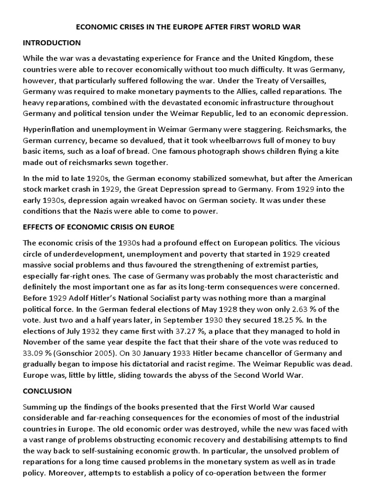 CC14 ECONOMIC Crisis in Europe After First World War | PDF | Weimar ...