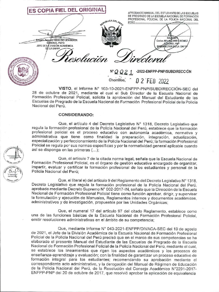 Manual Del Estudiante de Las Escuelas de Pregrado Enfpp PNP Aprobado Con RD N°0021-2022-Enfpp ...