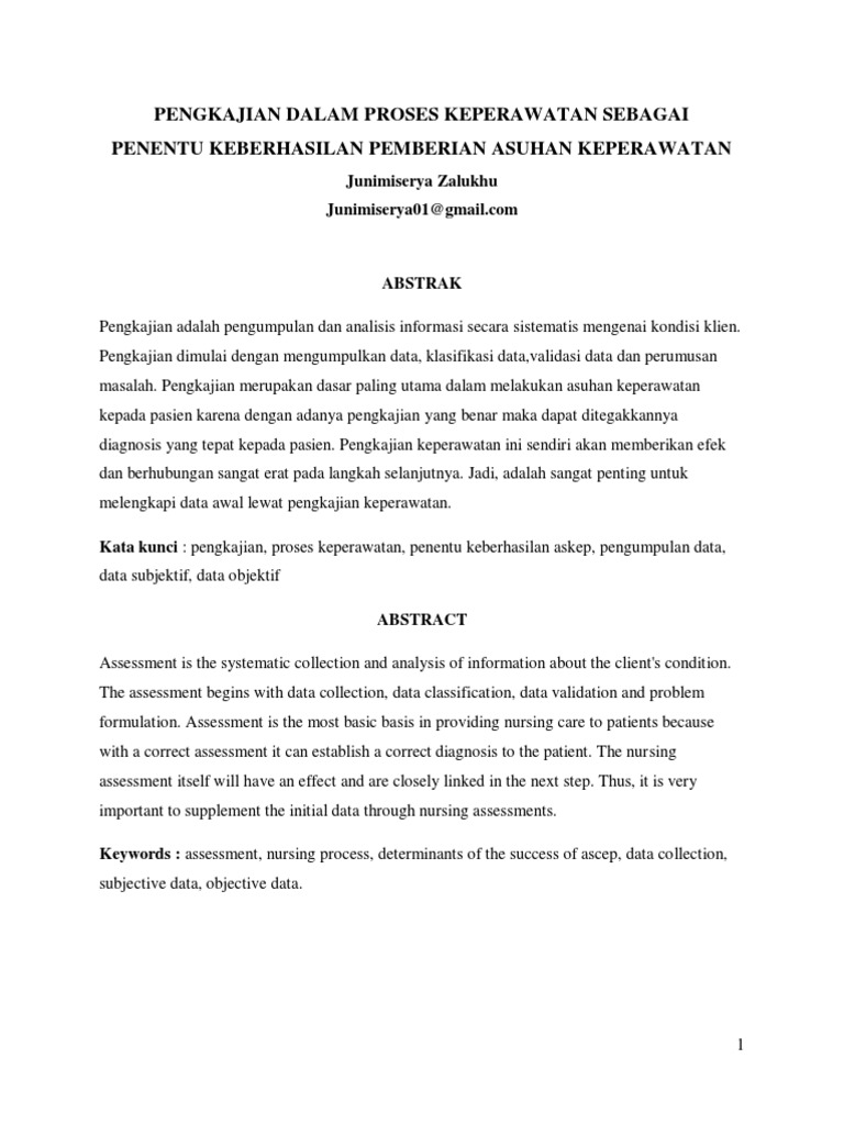Junimiserya Zalukhu Nim 191101043 - Pengkajian Dalam Proses Keperawatan Sebagai | PDF | Karier ...