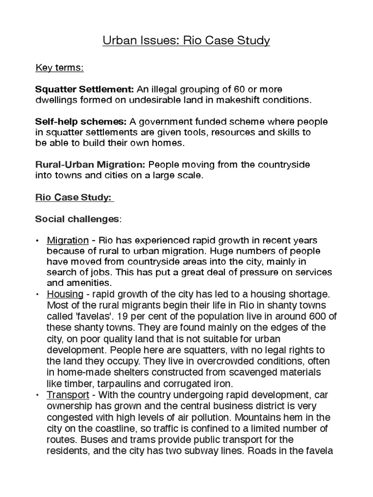Urban Issues: Rio Case Study | PDF | City | Poverty