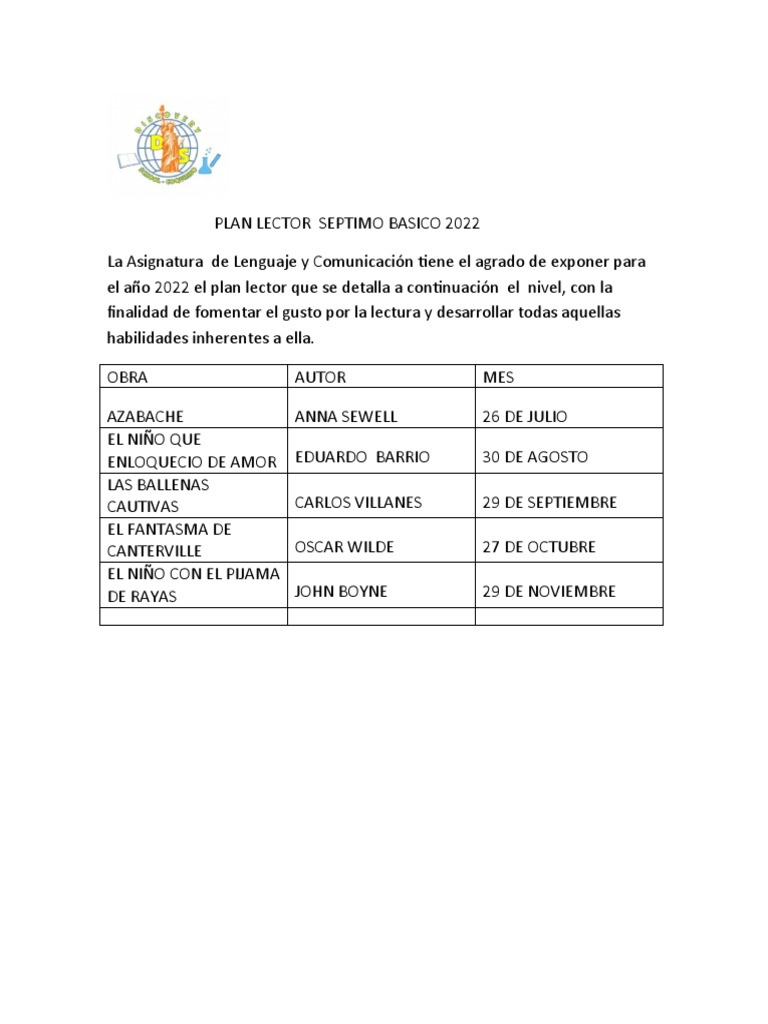 Plan Lector Septimo Octavo Basico 2022 | PDF