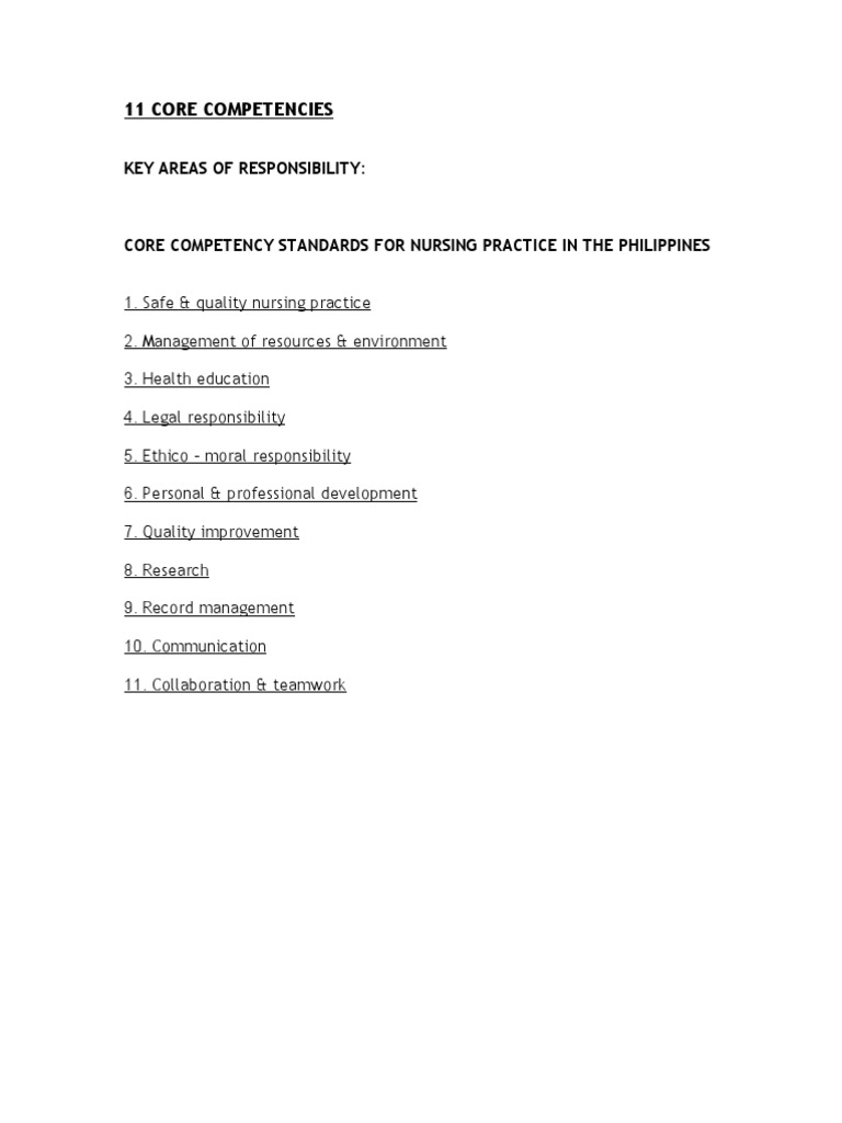 Nursing Core Competency Standards | PDF | Competence (Human Resources ...
