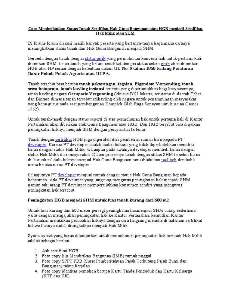Cara Meningkatkan Status Tanah Sertifikat Hak Guna Bangunan Atau HGB Menjadi Sertifikat Hak ...