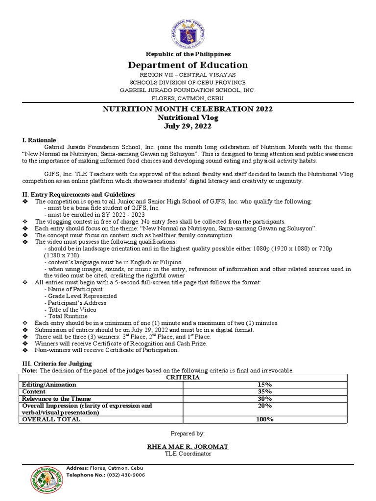 Guidelines For Nutritional Vlog | PDF