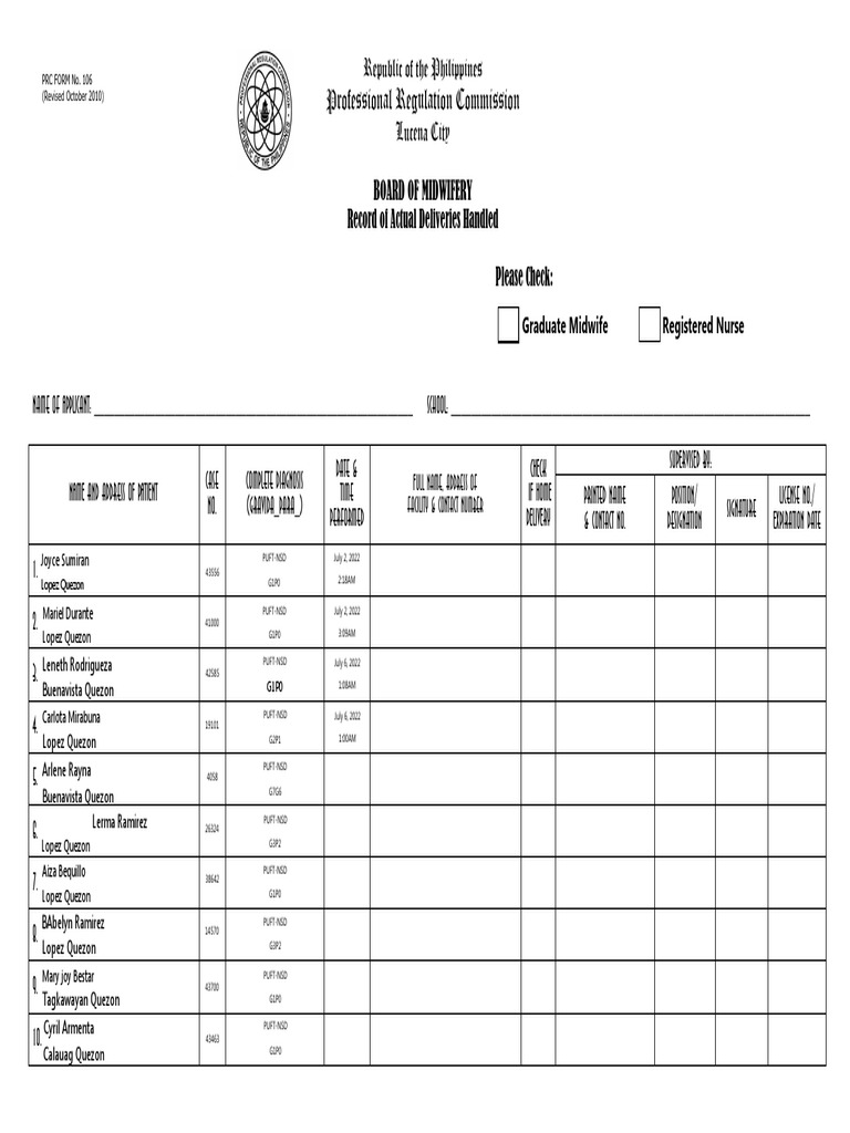 Midwifery Delivery Records Form | PDF | Midwife | Midwifery