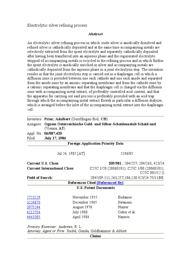 Electrolytic Silver Refining Process | PDF | Electrolyte | Silver