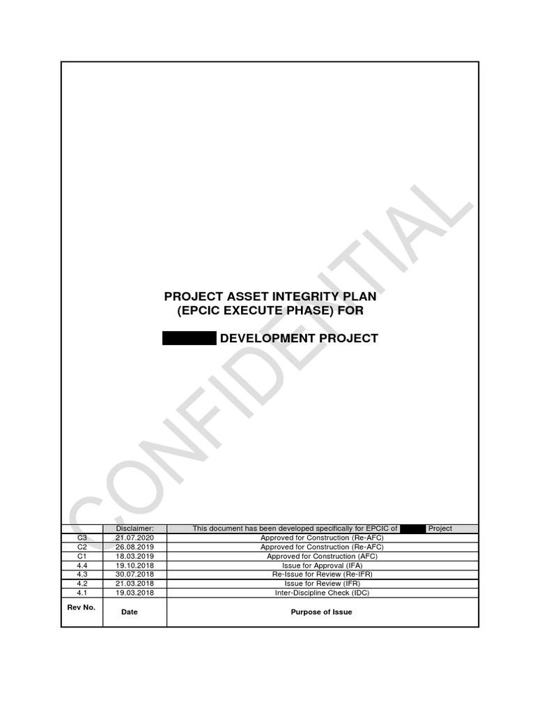 Project Asset Integrity Plan (EPCIC Execute Phase) For XXX Development ...