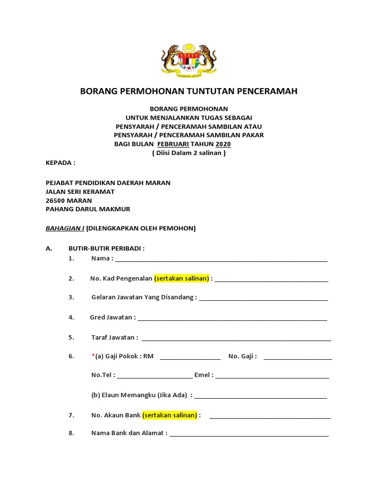 Borang Tuntutan Penceramah | PDF