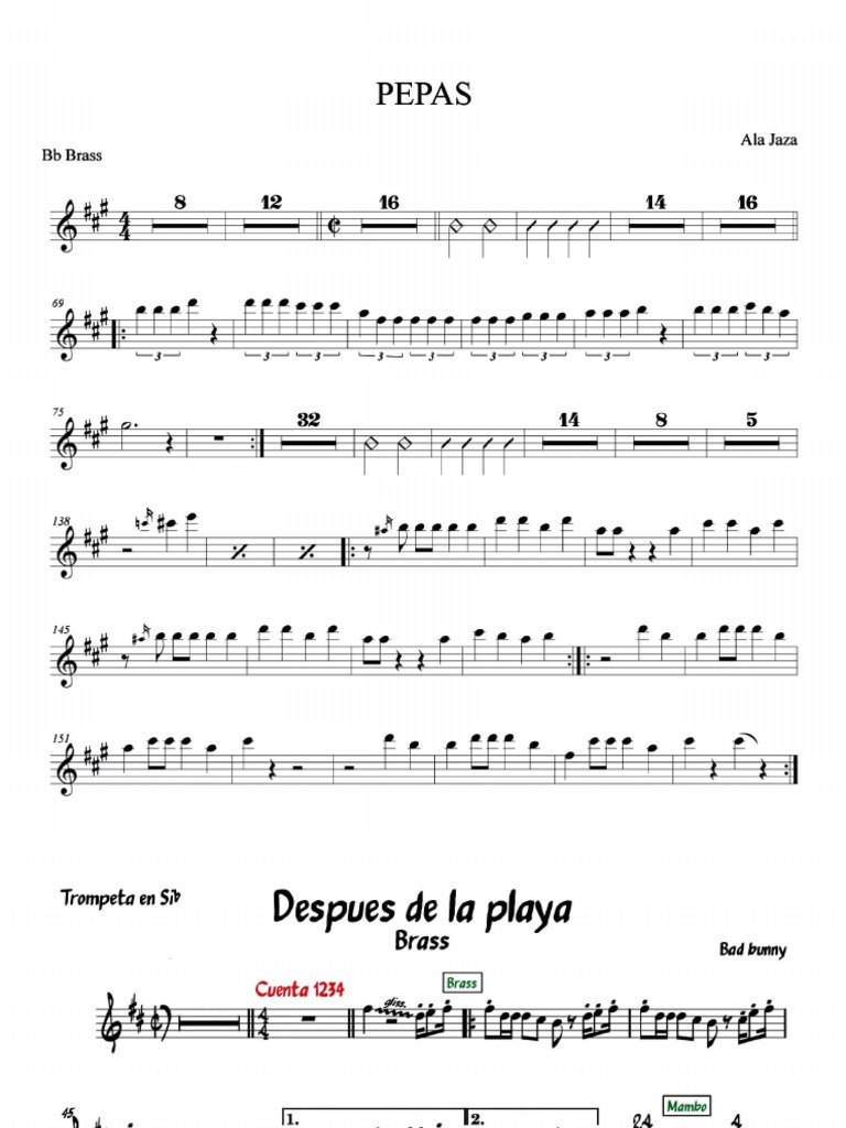 MIX PEPAS & DESPUES DE LA PLAYA - TRUMPET IN BB | PDF