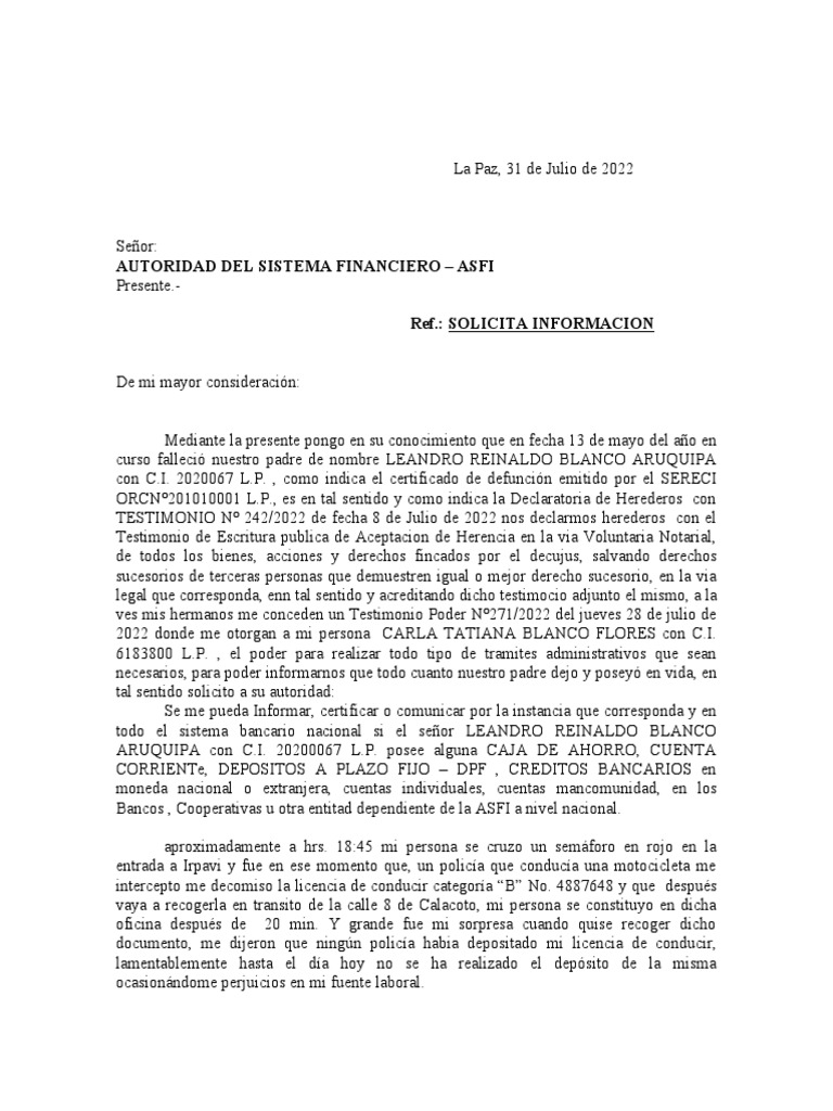 Carta Asfi Informe | PDF | Bancos