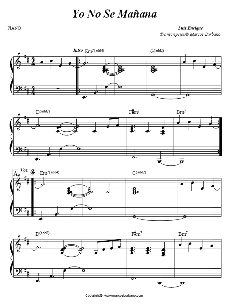 YO NO SE MAÑANA PIANO NOTA A NOTA Ffaj0c | PDF