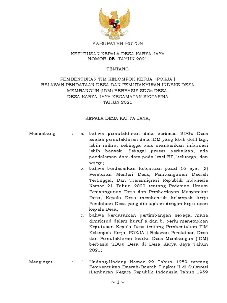 SK Kader Tim Relawan Pendata Idm & Sdgs | PDF