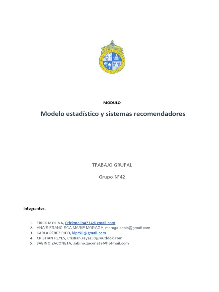 UC Modelamiento Estadístico y Sistemas Recomendadores - Grupo 42 | PDF ...
