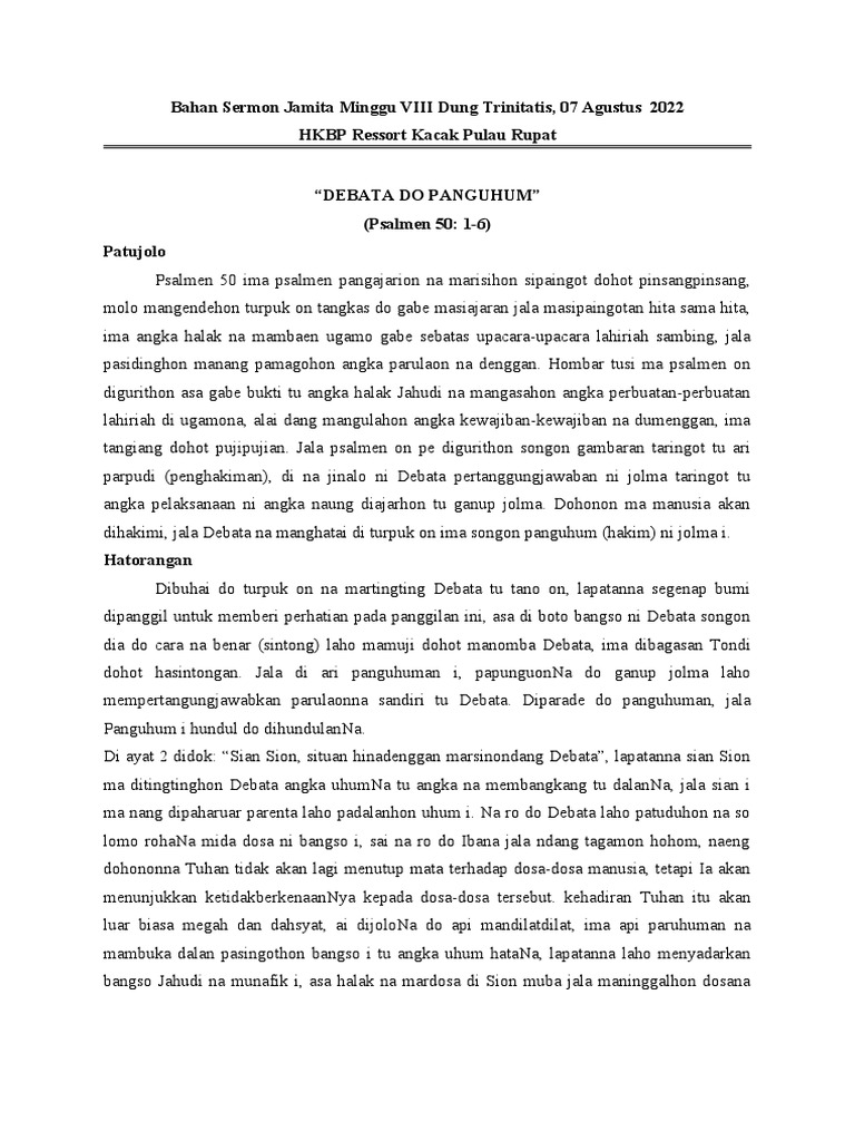 Bahan Sermon Jamita Minggu VIII Dung Trinitatis | PDF
