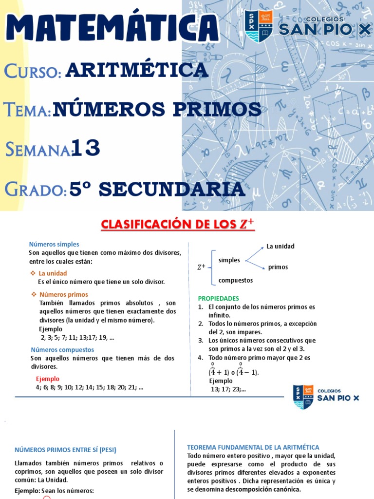 III UNIDAD 4TO SEC.ARITMÉTICA. SEMANA 13 -NUMEROS PRIMOS | PDF | Número primo | Conceptos ...