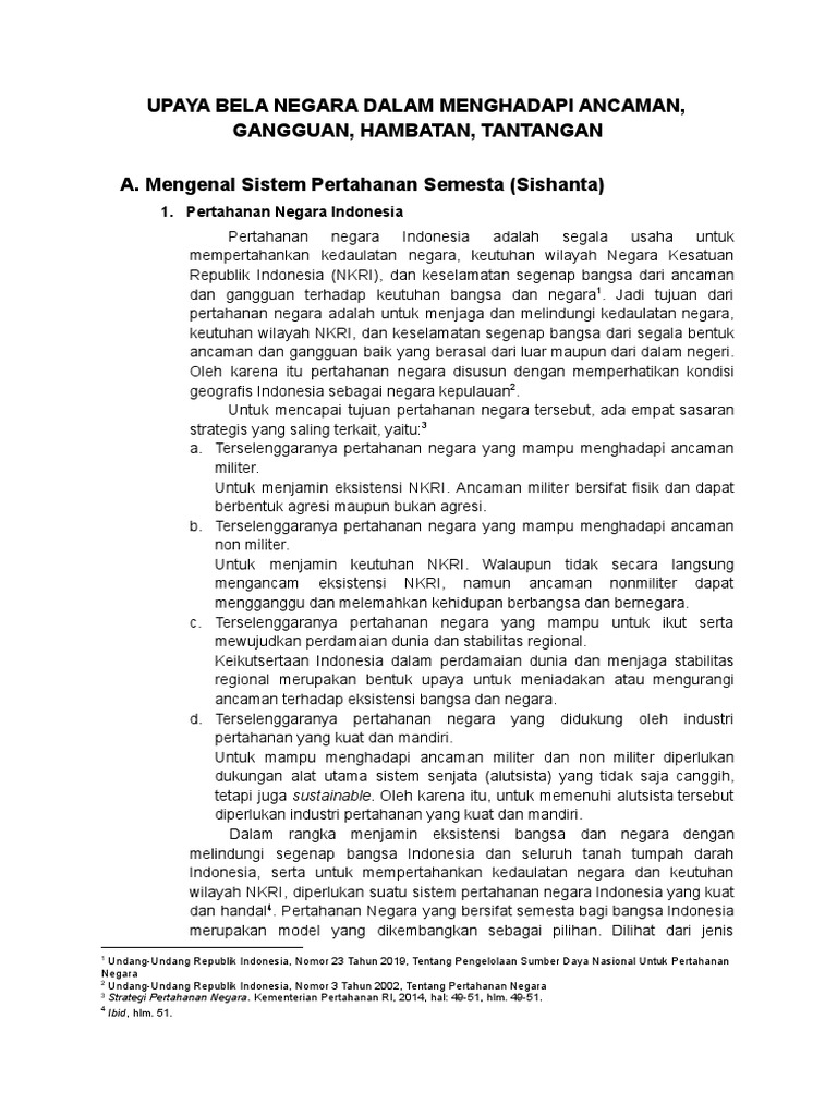 MAPEL 2 - Upaya Bela Negara Dalam Menghadapi Ancaman, Gangguan, Hambatan, Tantangan (AGHT) | PDF
