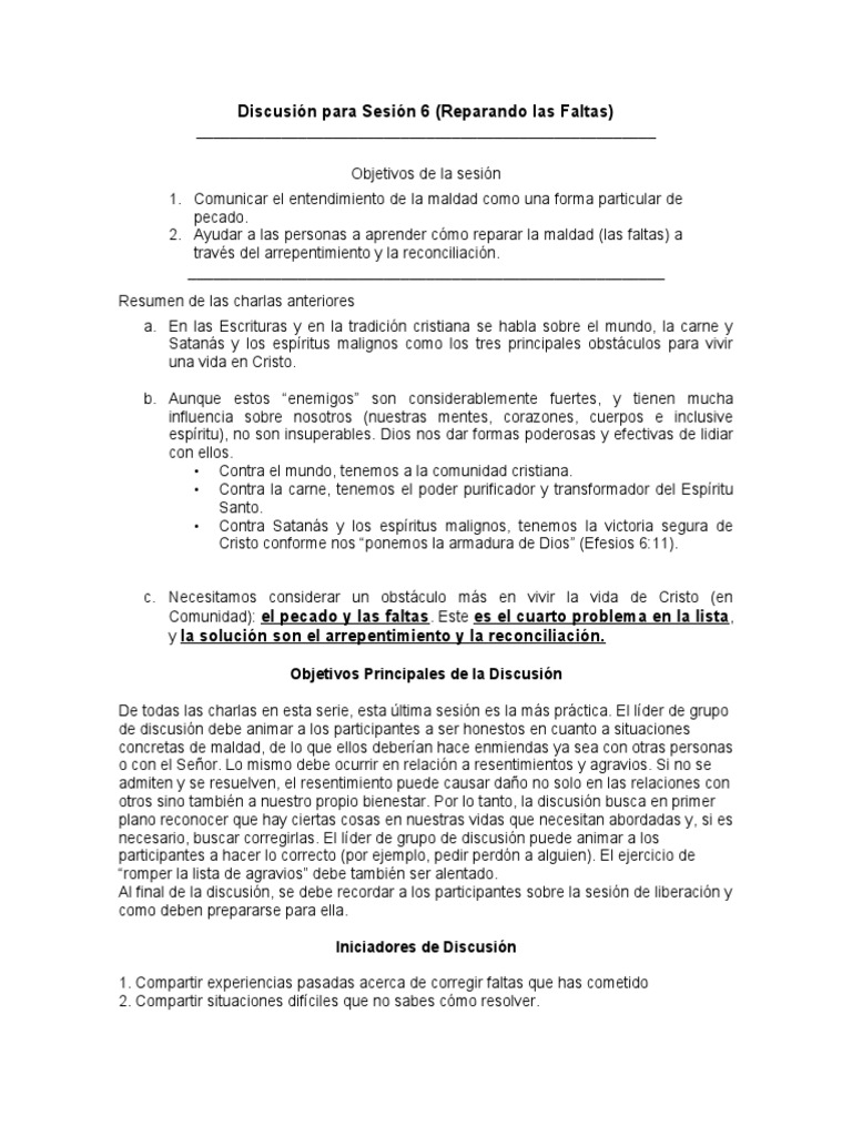Guia de Discusión para Sesión 6 - Reparar Las Faltas | PDF | Pecado ...