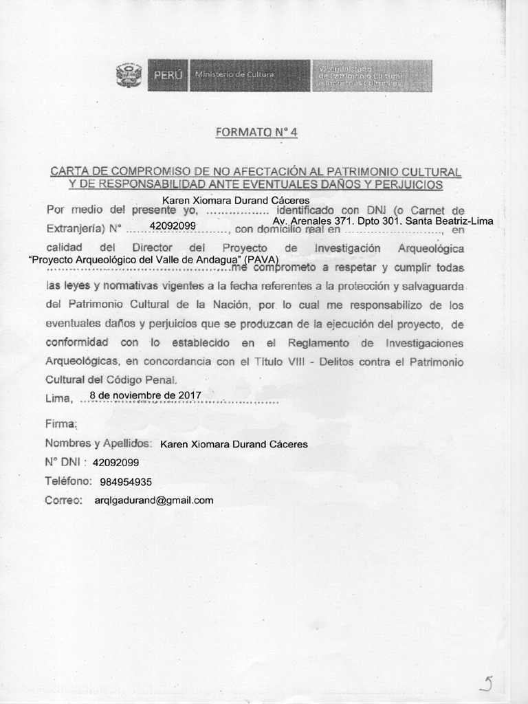 Formato 4-Carta Compromiso de No Afectación | PDF