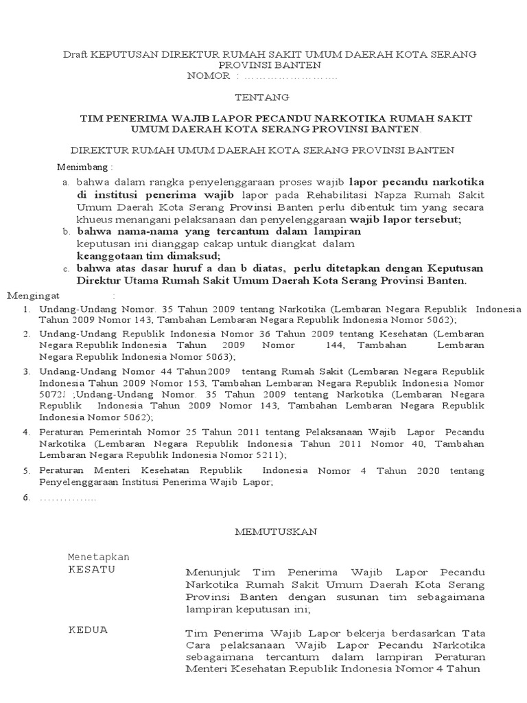 Draft SK TIM IPWL RS Kota Serang | PDF