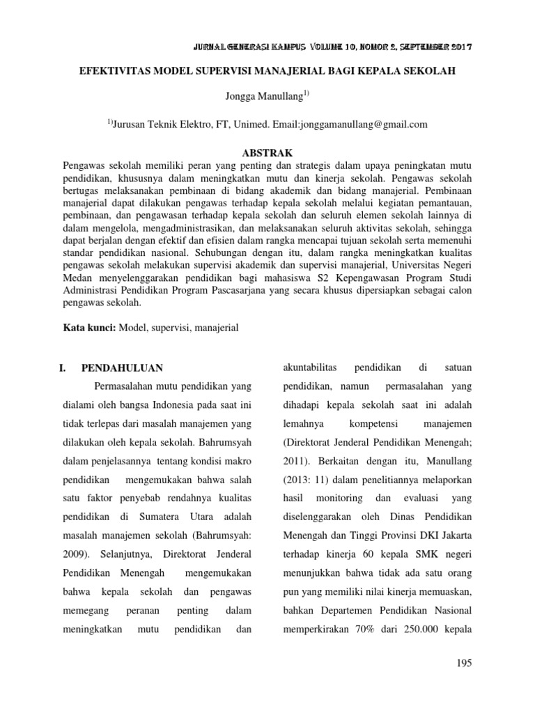 Efektivitas Model Supervisi Manajerial Bagi Kepala Sekolah | PDF