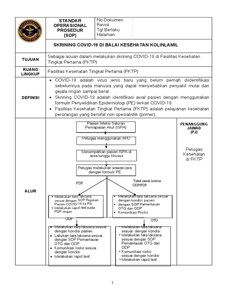 Sop Covid BK Kolinlamil | PDF