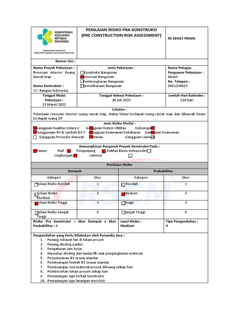 K4 Formulir PCRA Untuk Workshop | PDF