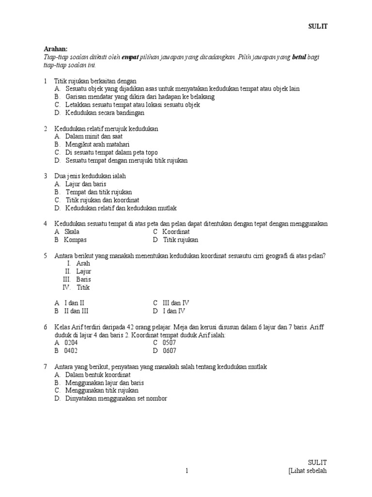 Koleksi Soalan Geo Ting 1 | PDF